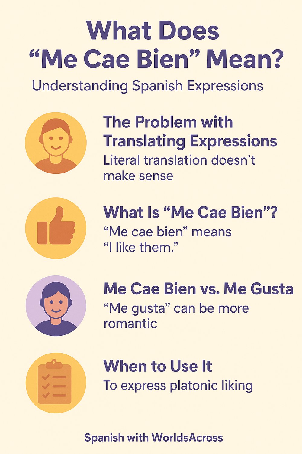 What does “me cae bien” mean in Spanish conversations?