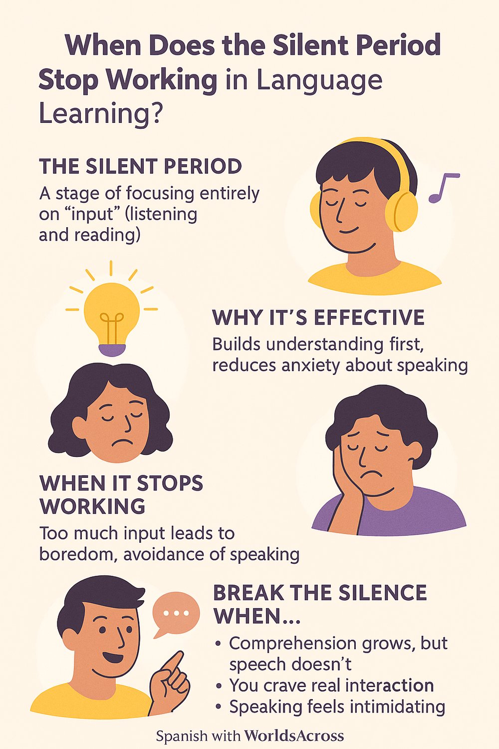 When does the silent period stop working in language learning?